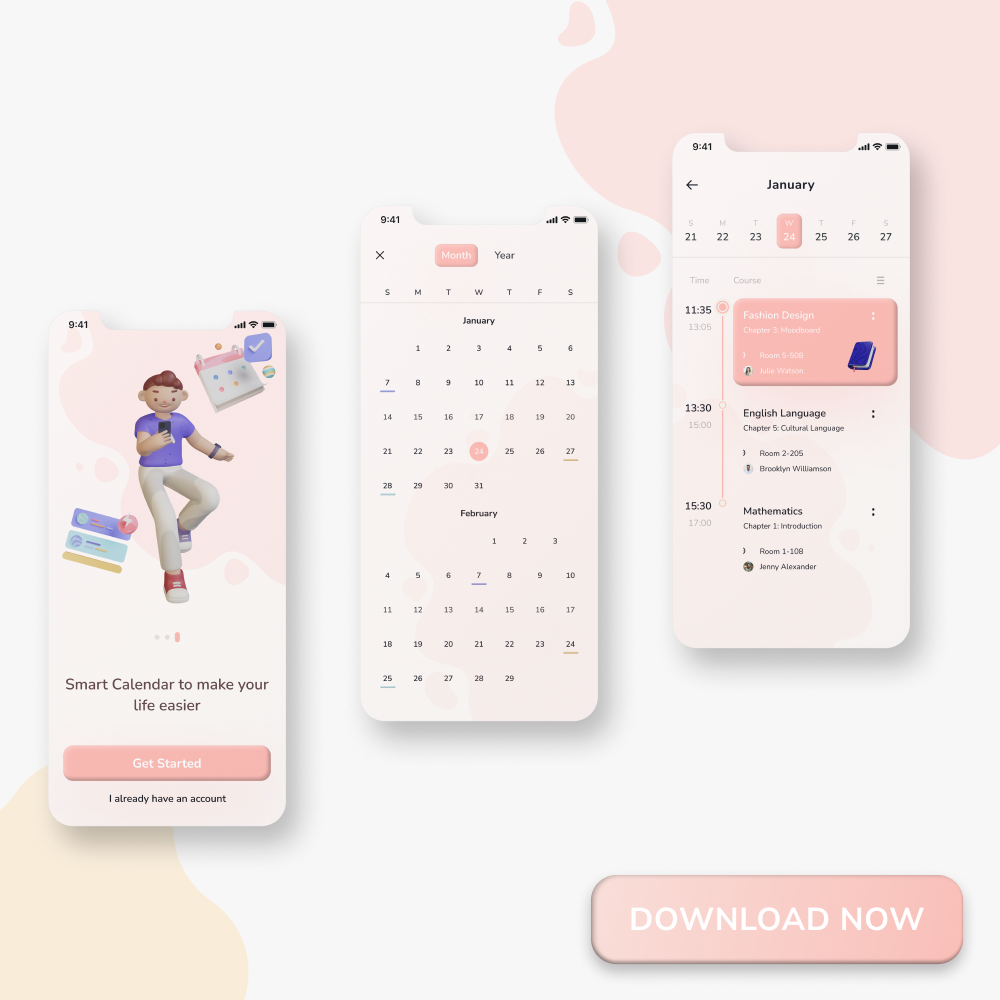 Calendar mobile app - 3D Design Style