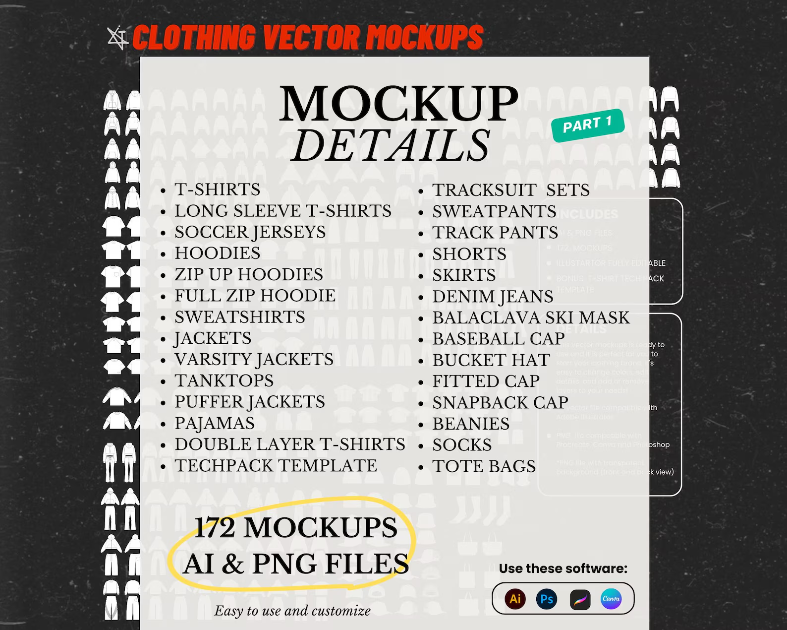 170+ Editable Clothing Vector Mockup Pack – Streetwear Tech Pack Template for Illustrator ...