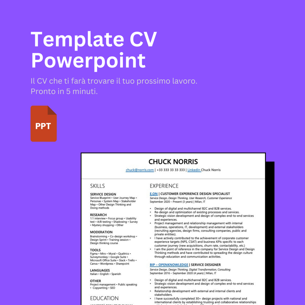 Template CV / Curriculum Powerpoint: semplice da modificare, pronto in ...