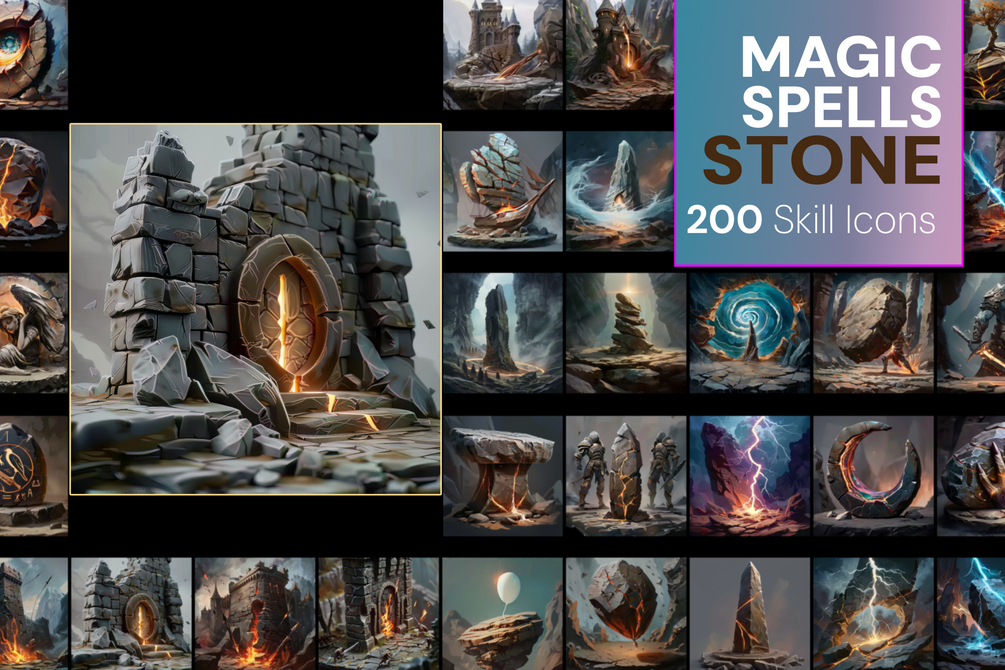200 Magic Spell Icons Pack - Stones