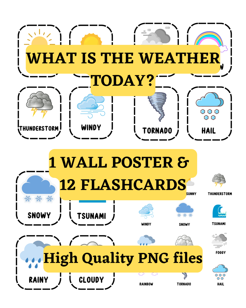 What is the weather today? Free 12 Flashcards and 1 Wall Poster