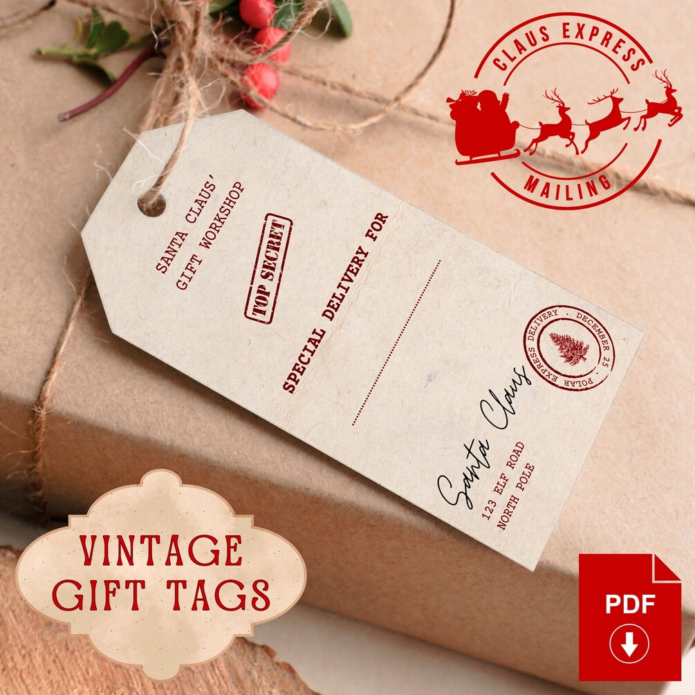 Printable Vintage Style Christmas Gift Tags | Retro Gift Tags form Santa