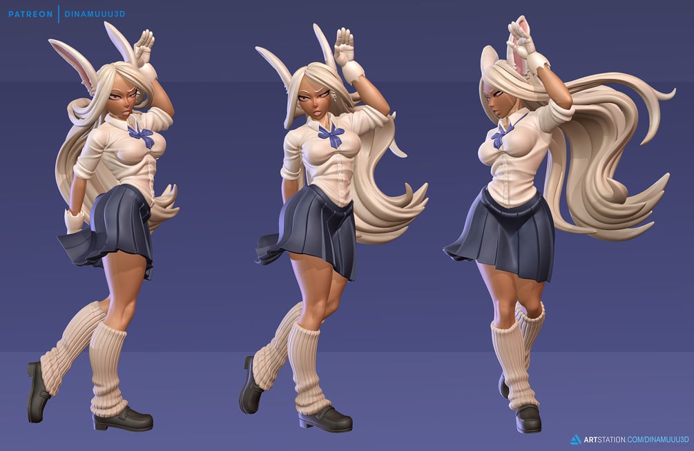 Rabbit Hero Mirko, Rumi Usagiyama School Girl 3D Print STL, Render ...