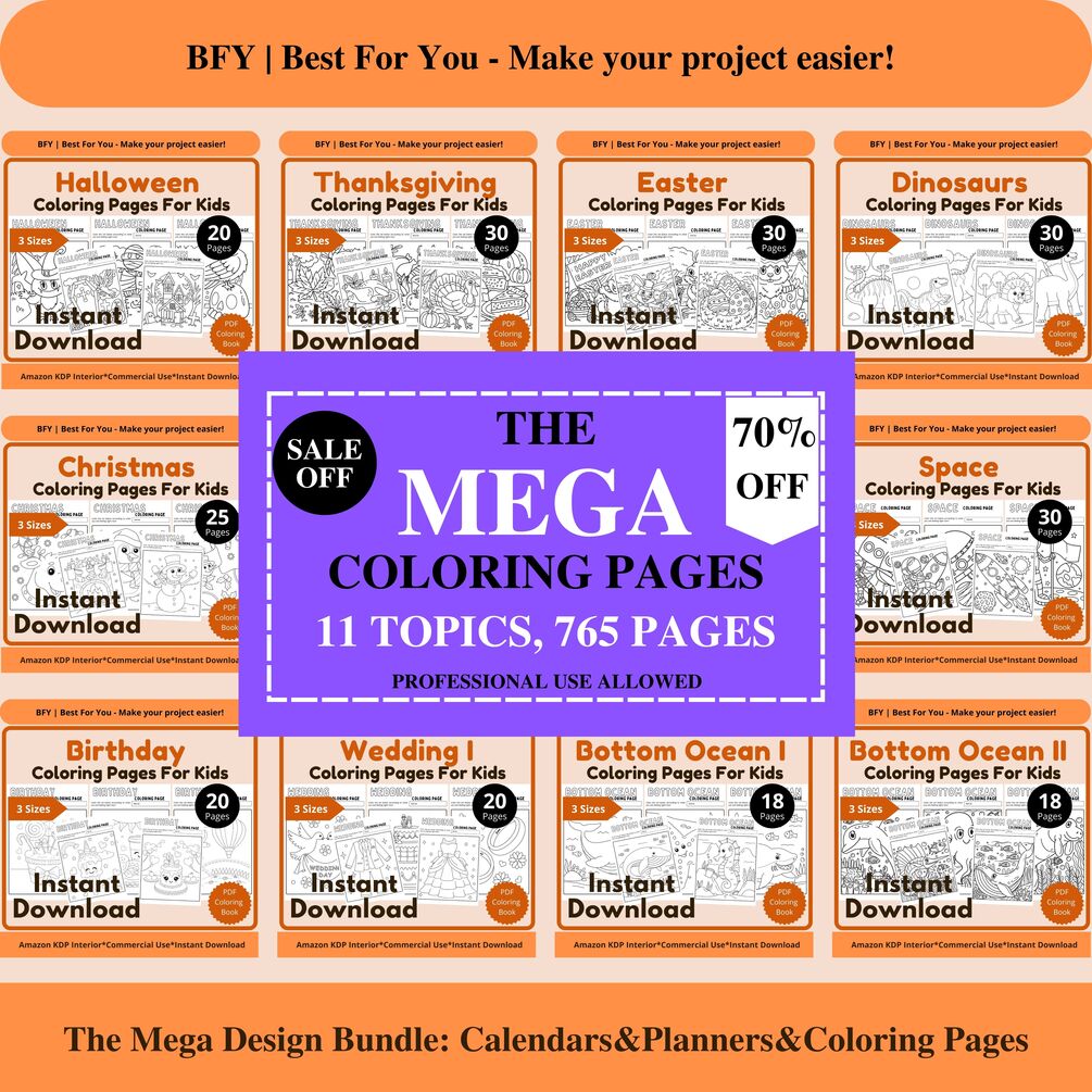 The Mega Design Bundle Coloring Pages | 11 Topics Coloring Pages, 3 ...