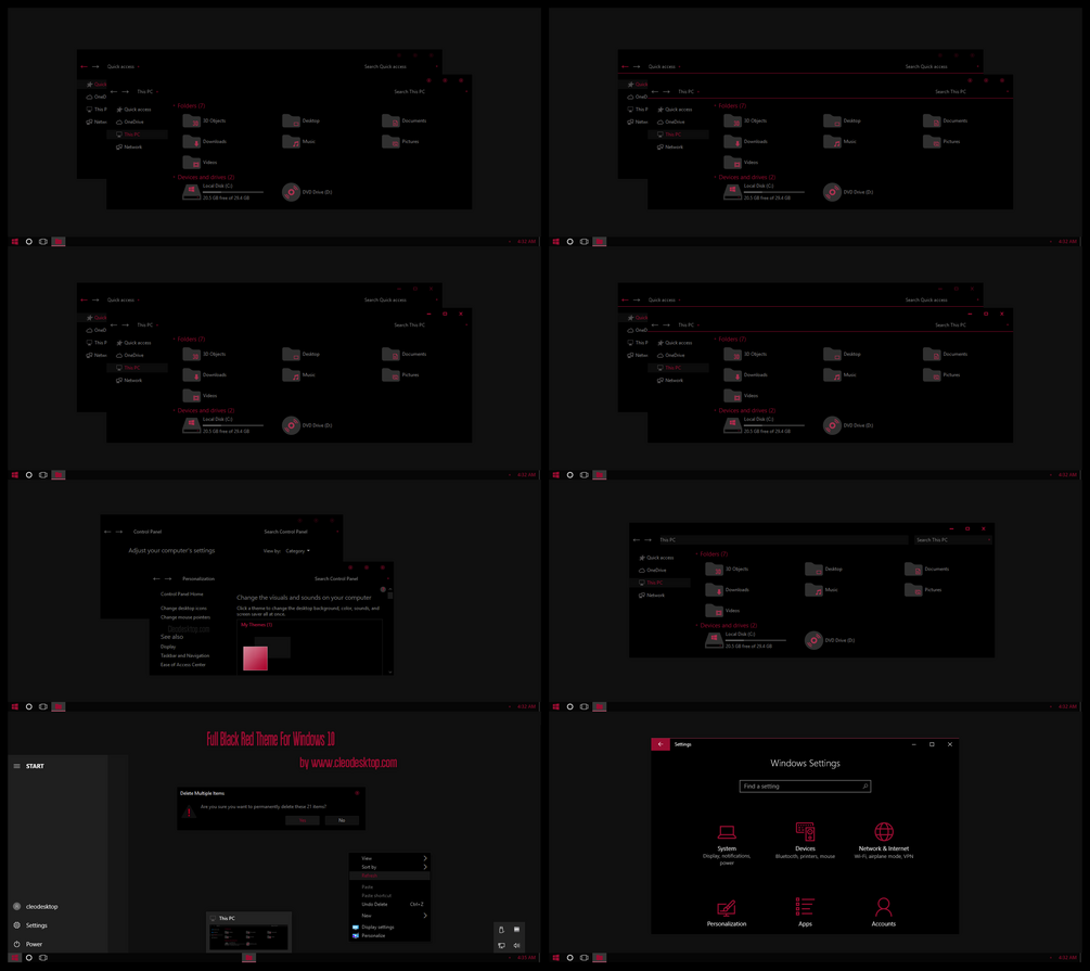 Full Black Red Theme For Windows 10