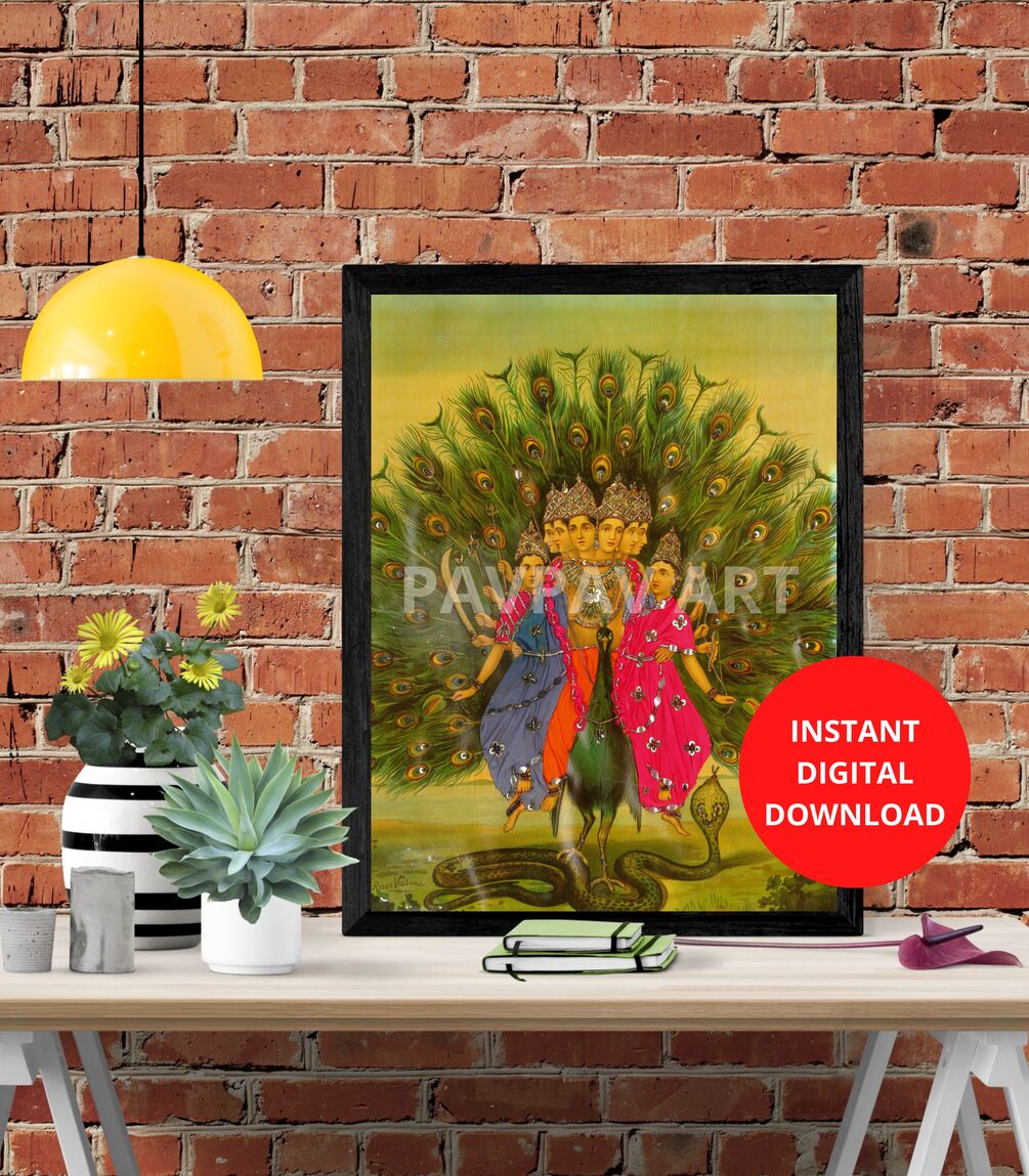 Shanmukha Subramanya Swami Embellished - Raja Ravi Varma's Painting ...