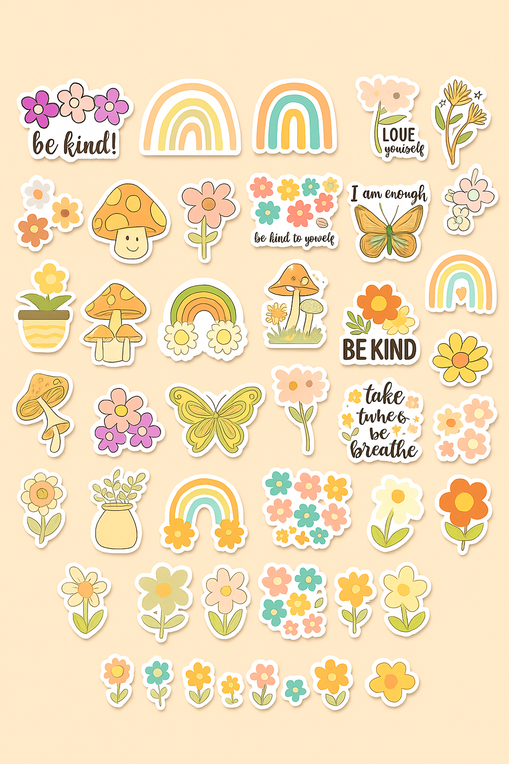 +50 Cute Floral Printable Stickers PNG