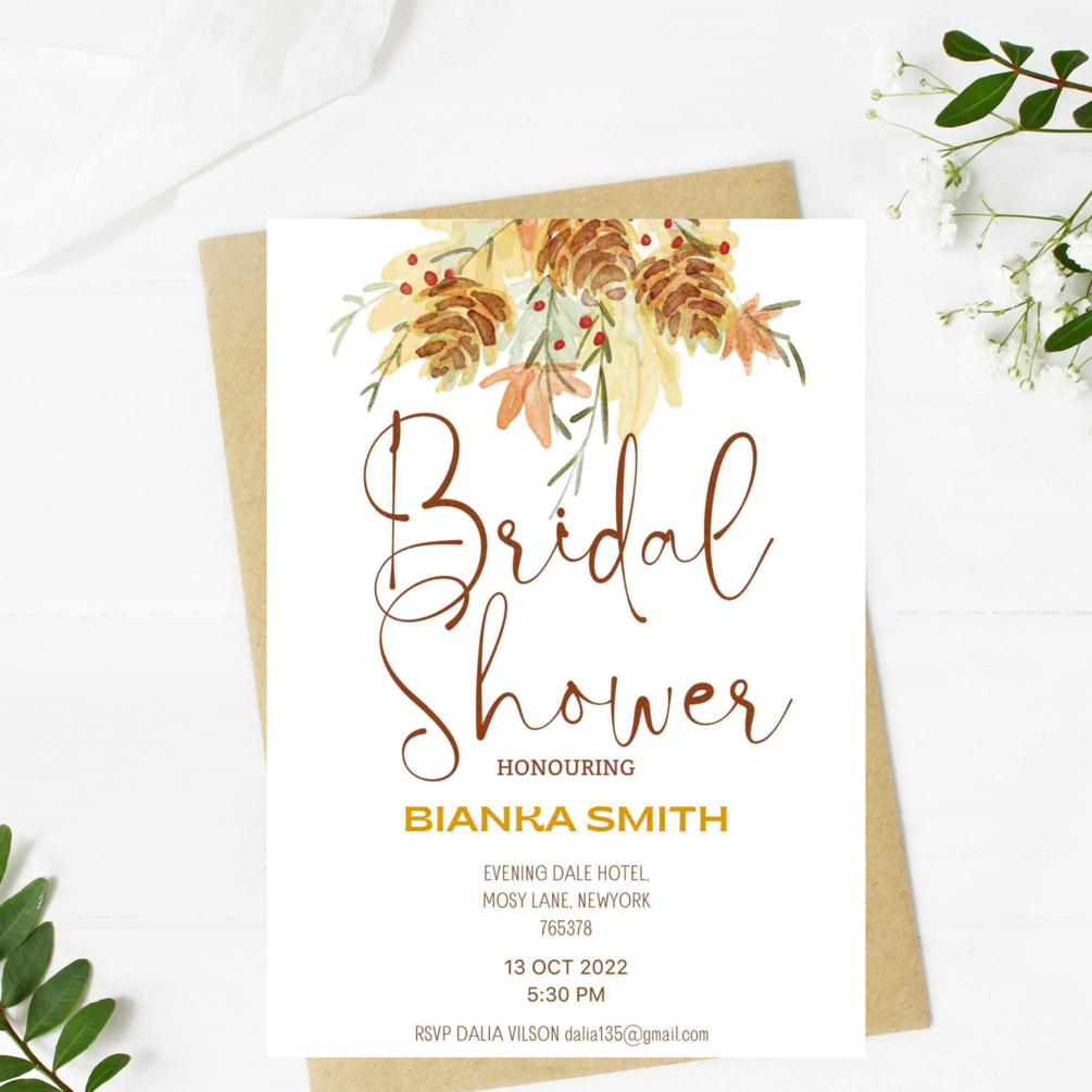 Bridal shower invitation editable template card simple elegant floral ...