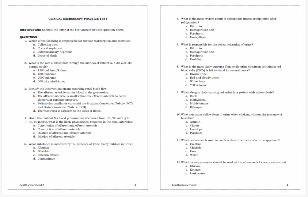 Clinical Microscopy Reviewer - 100 Practice Questions for MTLE/ASCP Exam