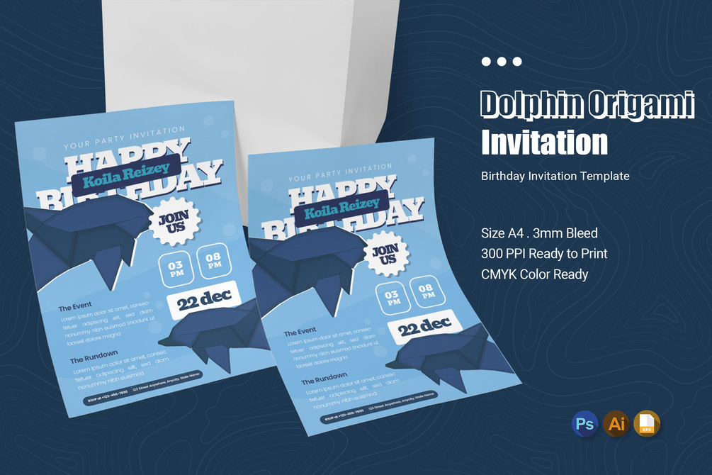 Dolphin Origami Birthday Invitation