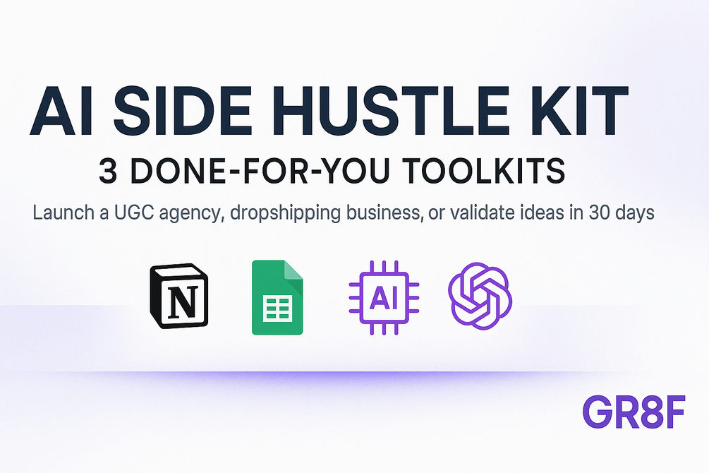 AI Side Hustle Starter Kit – 3 Ready-to-Launch Toolkits (UGC, Dropshipping, Idea Vault)