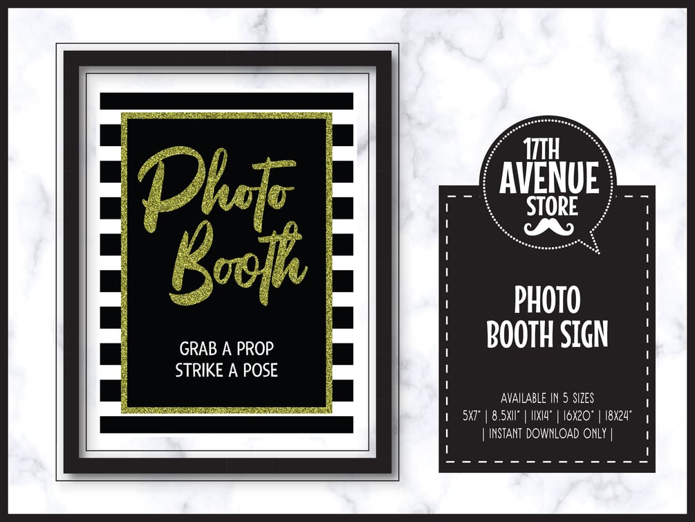 Photo Booth Sign - Grab a Prop & Strike a Pose (Glitter Gold)