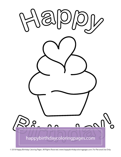 Happy Birthday Cupcake Coloring Page #003