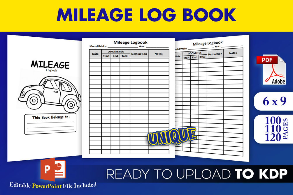 Mileage Logbook Vehicle Log Book | KDP Interior Template Ready to Upload