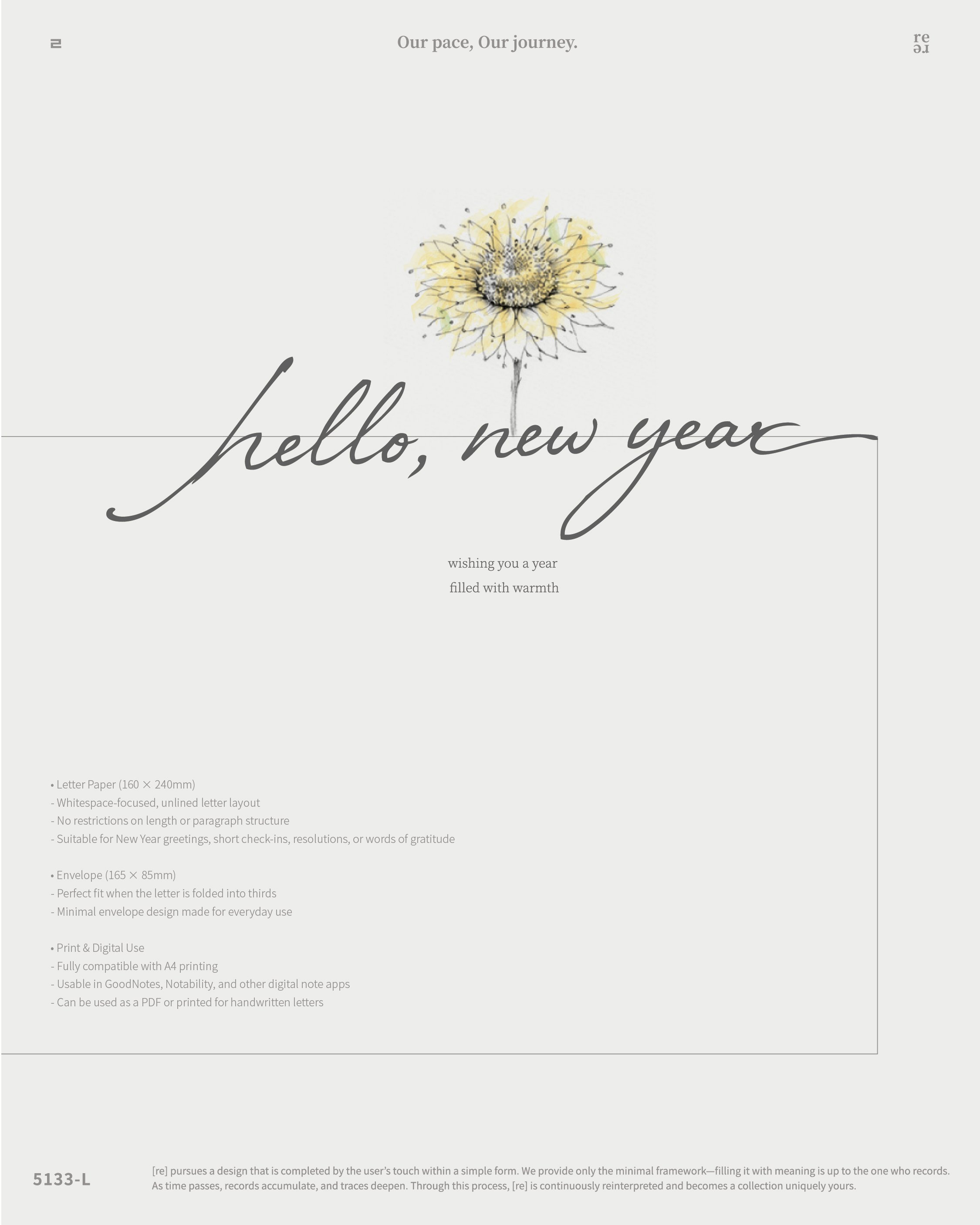 [no.5133-L] Hello, New Year — Printable A4 Letter Paper & Envelope PDF
