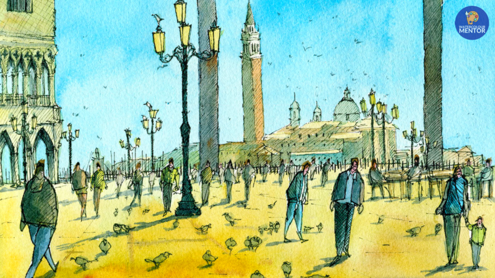 Watercolor Painting - Venice Pen and Ink Travel Sketching (Part 1)