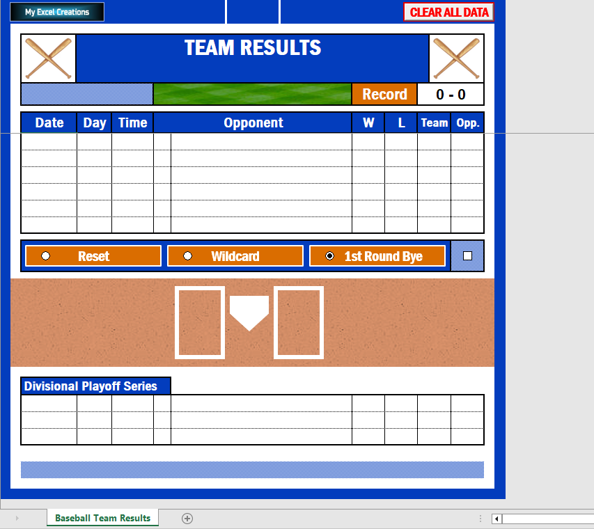 Microsoft Excel Spreadsheet - Baseball Team Results (FOR PC / LAPTOP ONLY)