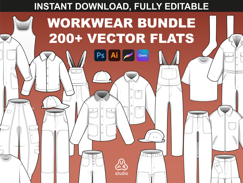 Workwear Mockups Bundle for Clothing Tech Packs