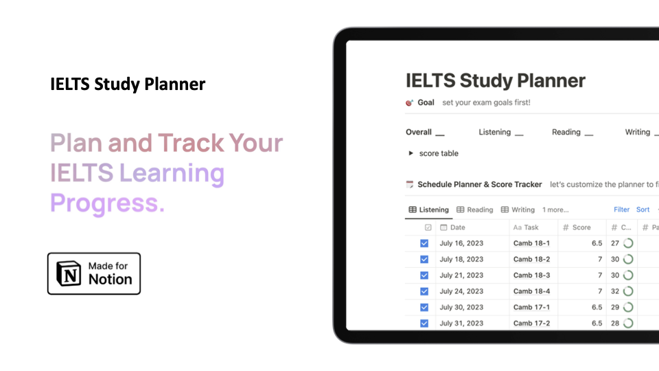 Free IELTS Study Planner - notion