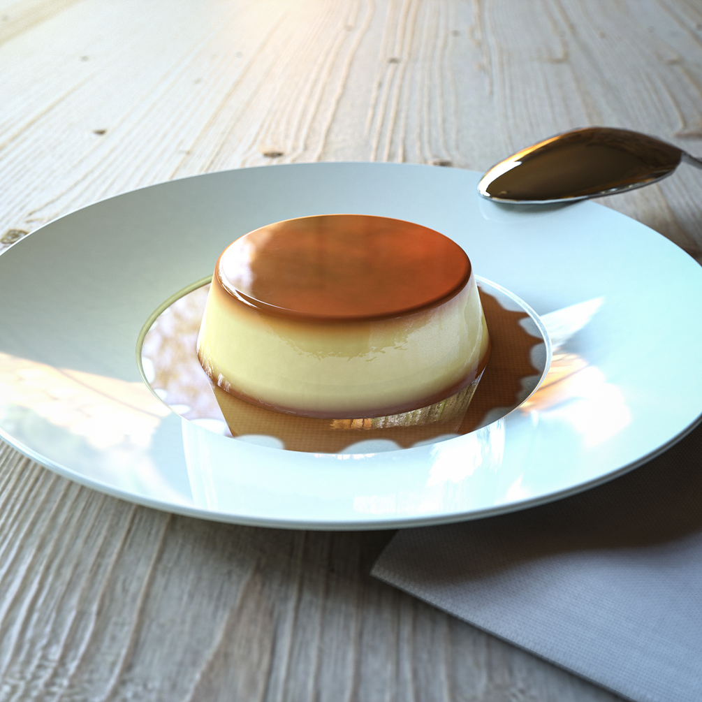 ESCENA COMPLETA FLAN (Material, iluminación y objetos)