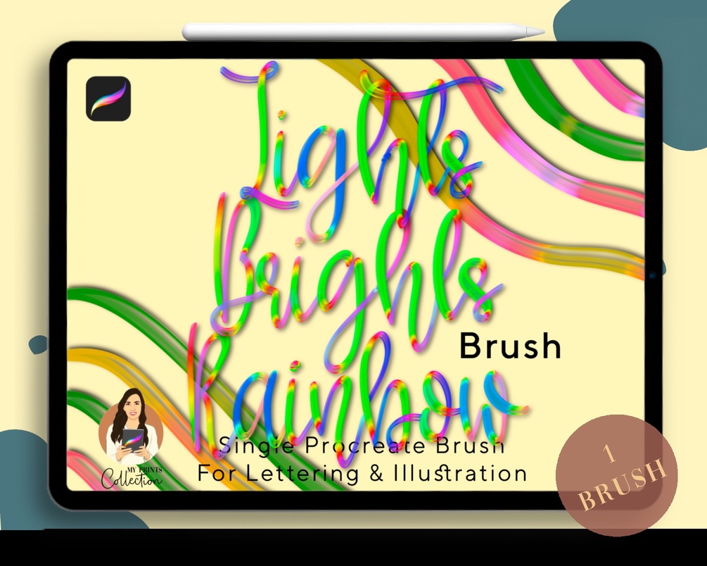 Lights Bright Rainbow Single Procreate Brush | 1 Brush | Neon Lettering ...