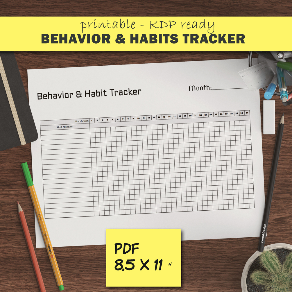 Behavior & Habits Tracker | Printable 8.5 x 11 PDF | KDP interior element