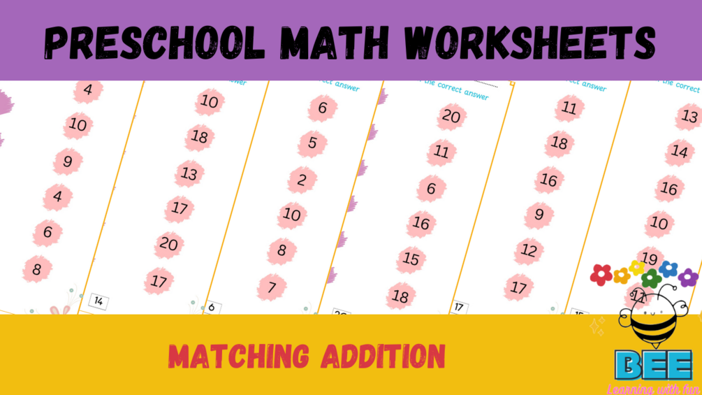 Preschool Math Worksheet, Matching addition