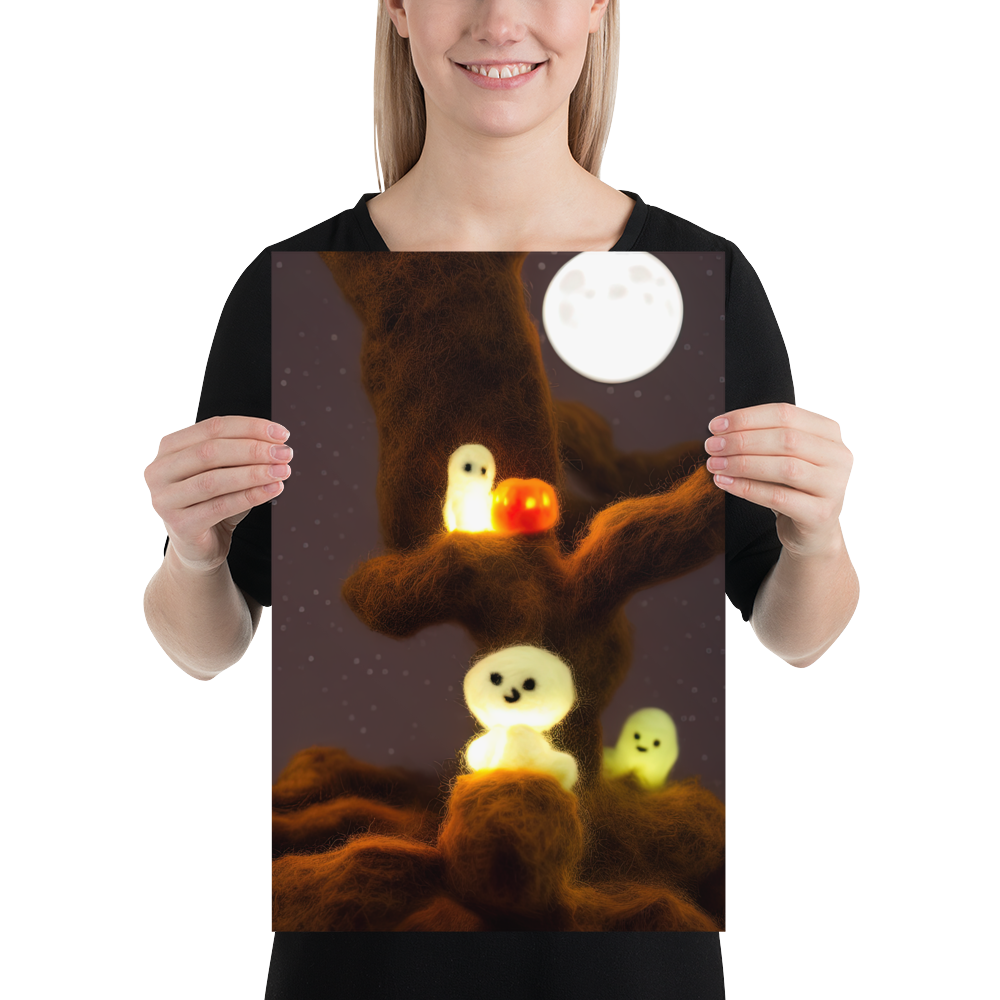 Posters of Digital wool felted spooky cute ghosts.