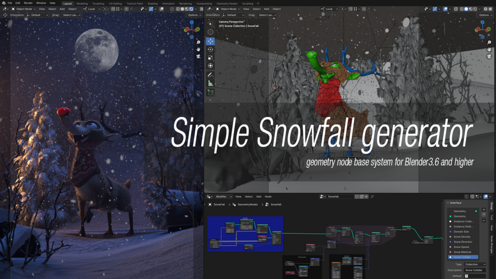 Simple Snowfall Generator for Blender 3.6 and higher