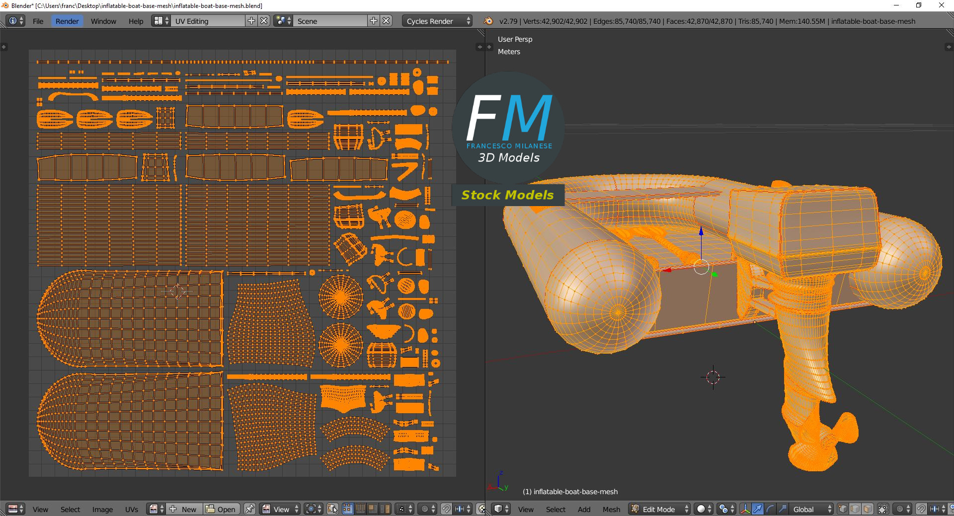 3D MODEL - Inflatable boat base mesh