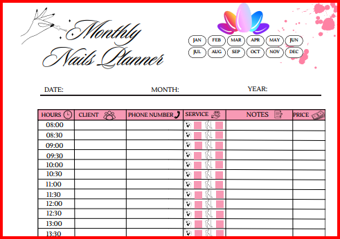 "Cute Nails Client Appointment Book – Hands & Feet Services" Printable ...