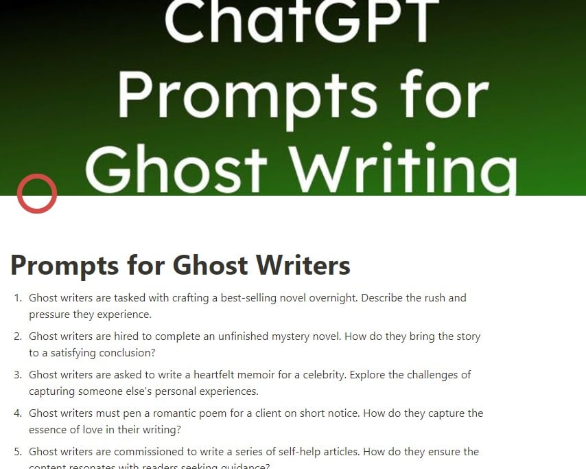 ChatGPT Prompts for Ghost Writers