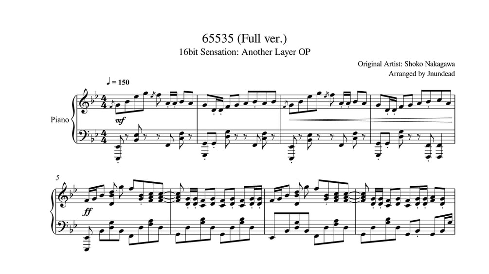 [16bit Sensation: Another Layer OP] 65535 (Full ver.) Piano Arrangement