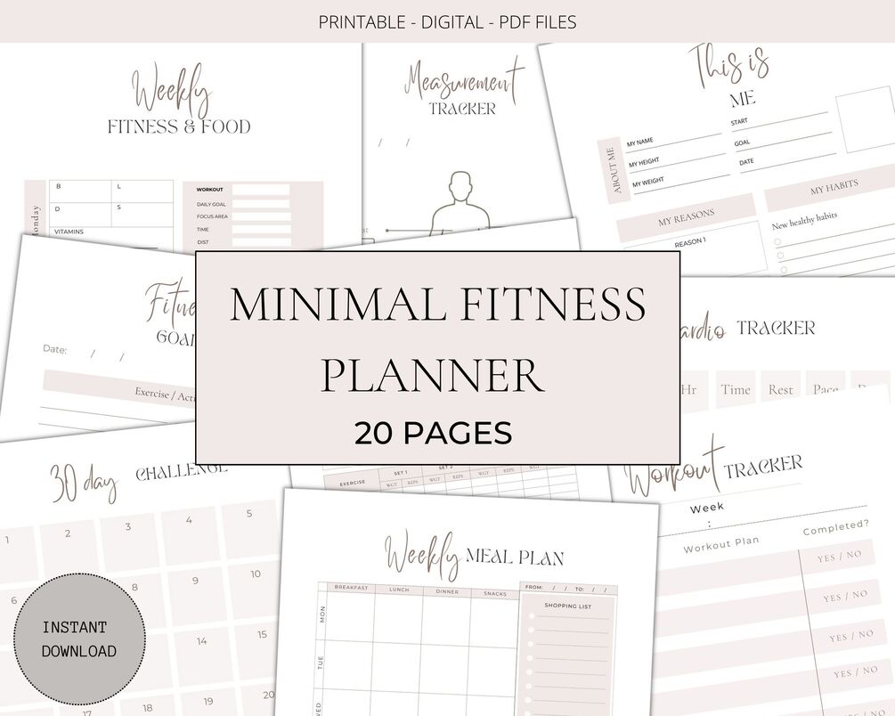 Minimal Fitness Planner, Digital fitness planner, Printable Fitness ...