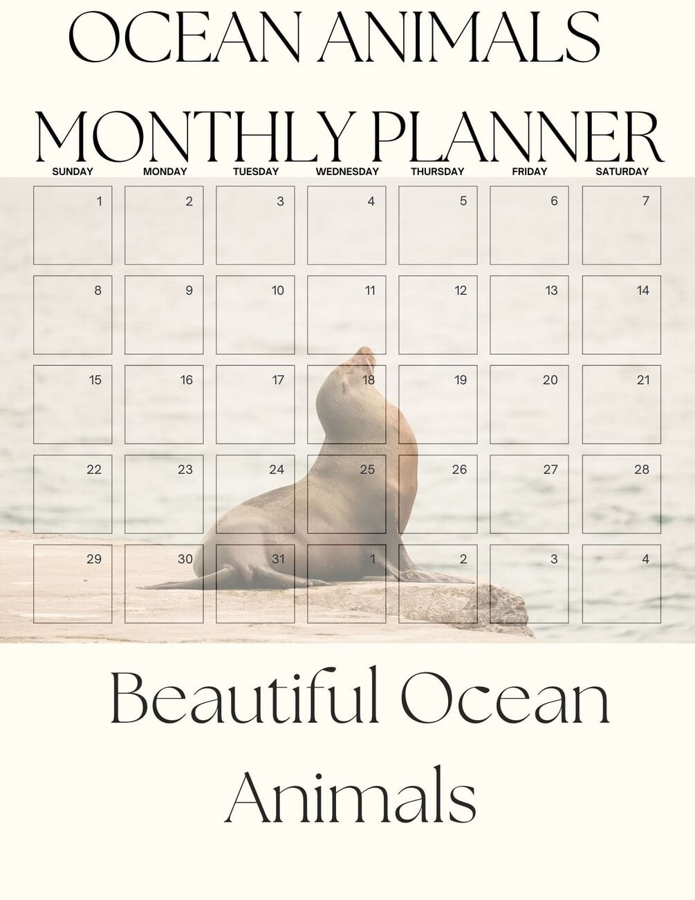 Ocean Animals Monthly Printable Planner