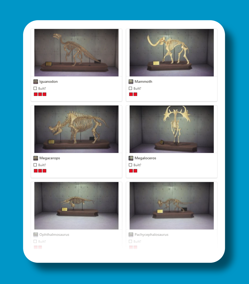 Animal Crossing Fossil Tracker in Notion