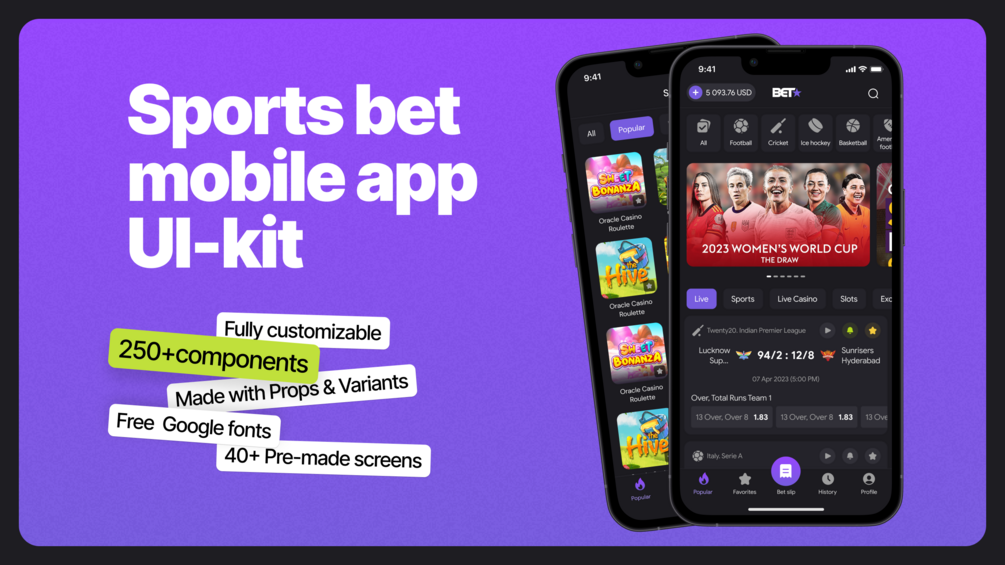 Sports bet mobile app UI Kit — Figma templates & iOS design components