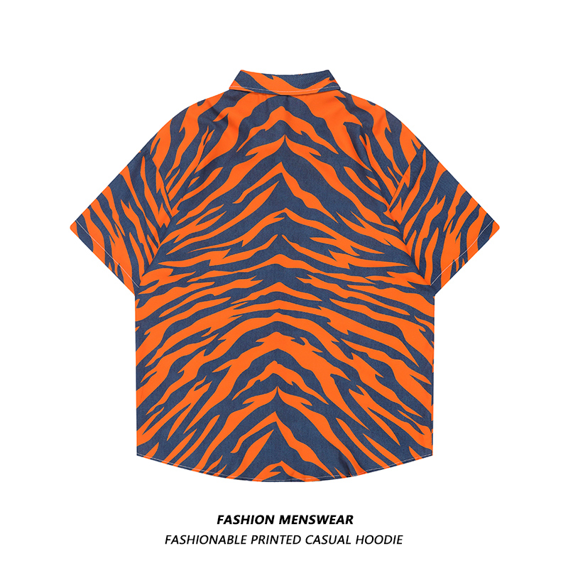 SYCPMAN Zebra Pattern Printed Shirt Vintage Hawaiian Streetwear