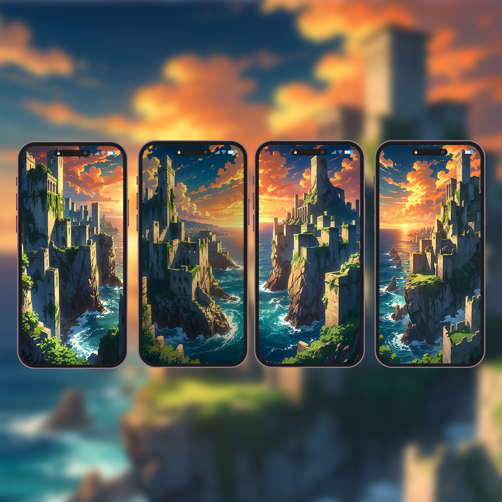 Seaside Ruins – Anime-Inspired Wallpaper Set (4-Pack)
