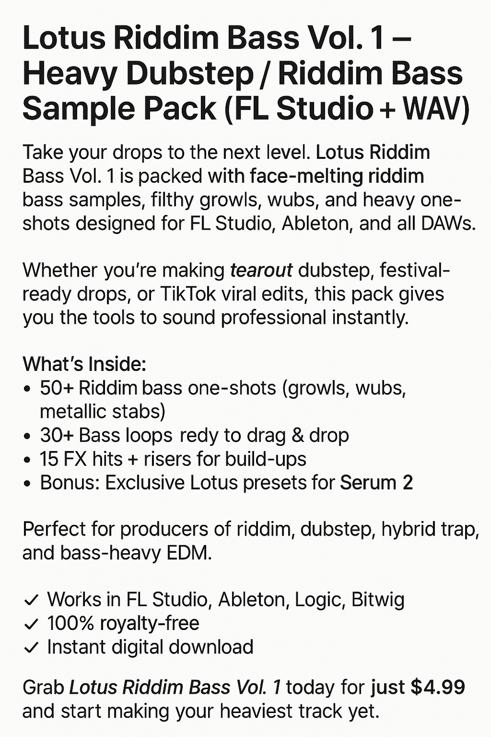 Lotus Riddim Bass Vol. 1 – Heavy Dubstep / Riddim Bass Sample Pack (FL ...