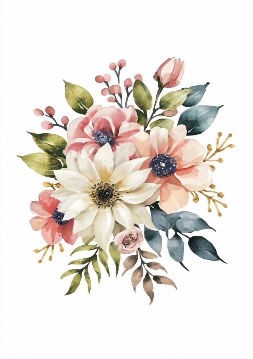 Floral Watercolor Printable, Printable Art, Floral Blooms Print, Floral ...