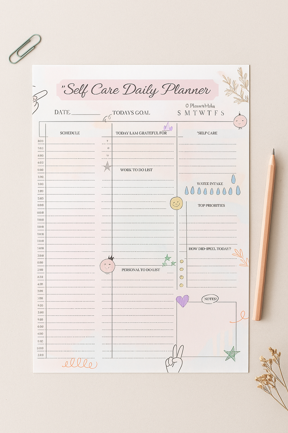 Self Care Daily Planner – A4 Printable