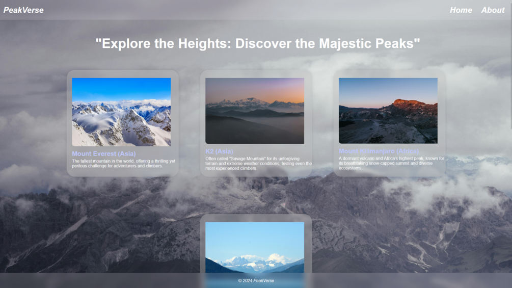 "PeakVerse: Minimalistic Mountain Exploration Website Template"
