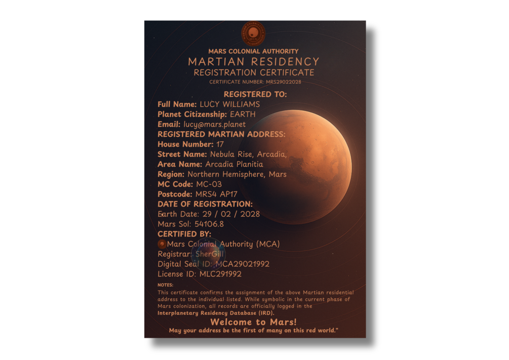 Become a Martian Citizen – Personalized Space Identity Kit | Your Name ...