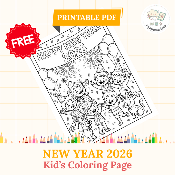 Agapemadeco • Free New Year 2026 Kid's Coloring Page