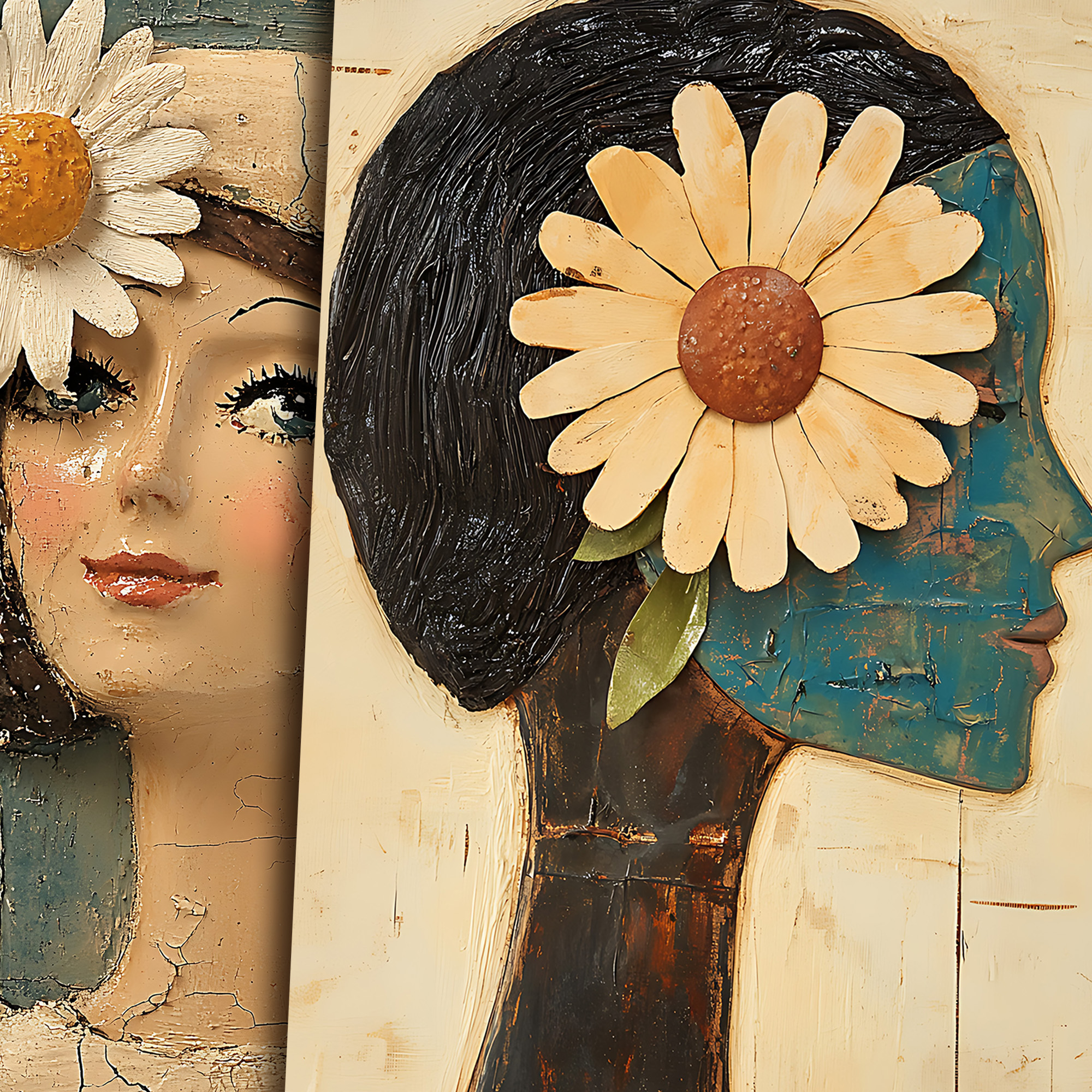 12 pc Dimensional Girl with Flower Portrait Art Printable Junk Journal ...