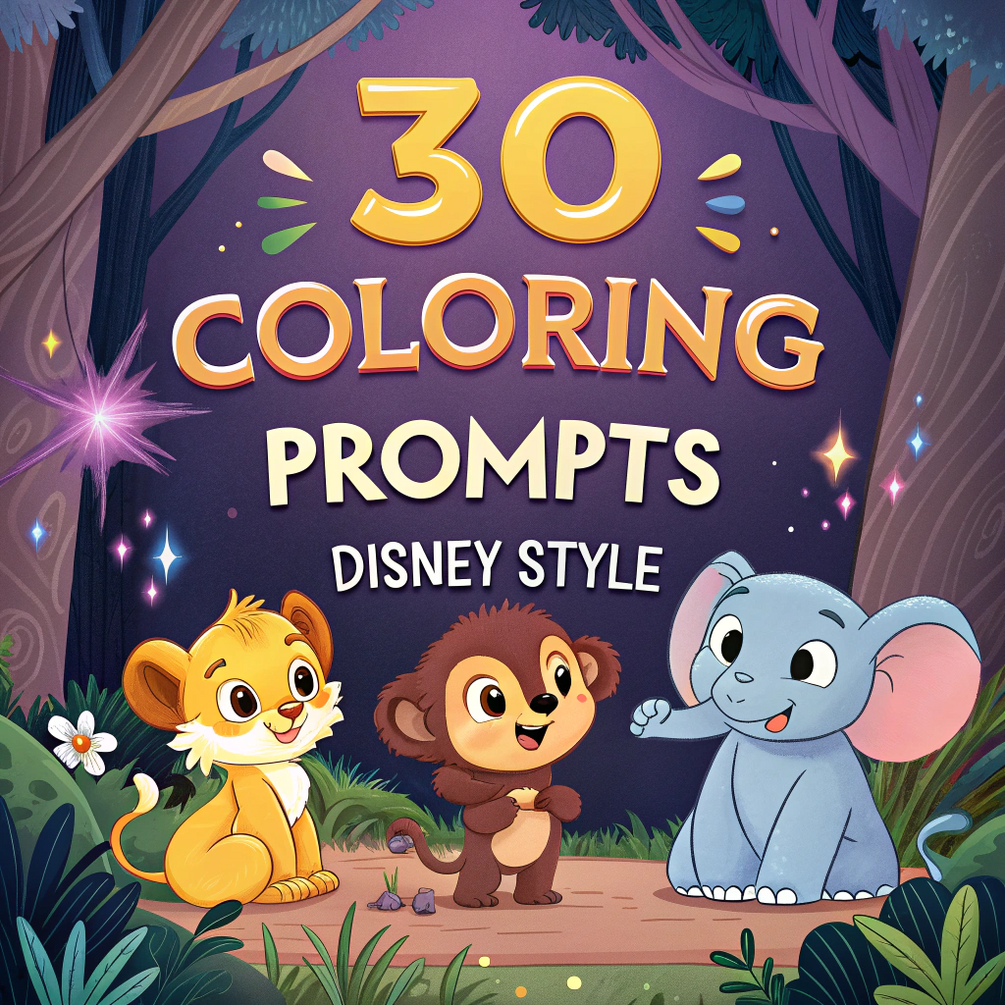 🎨 30 Disney-Style Coloring Prompts – Free Pack for Kids