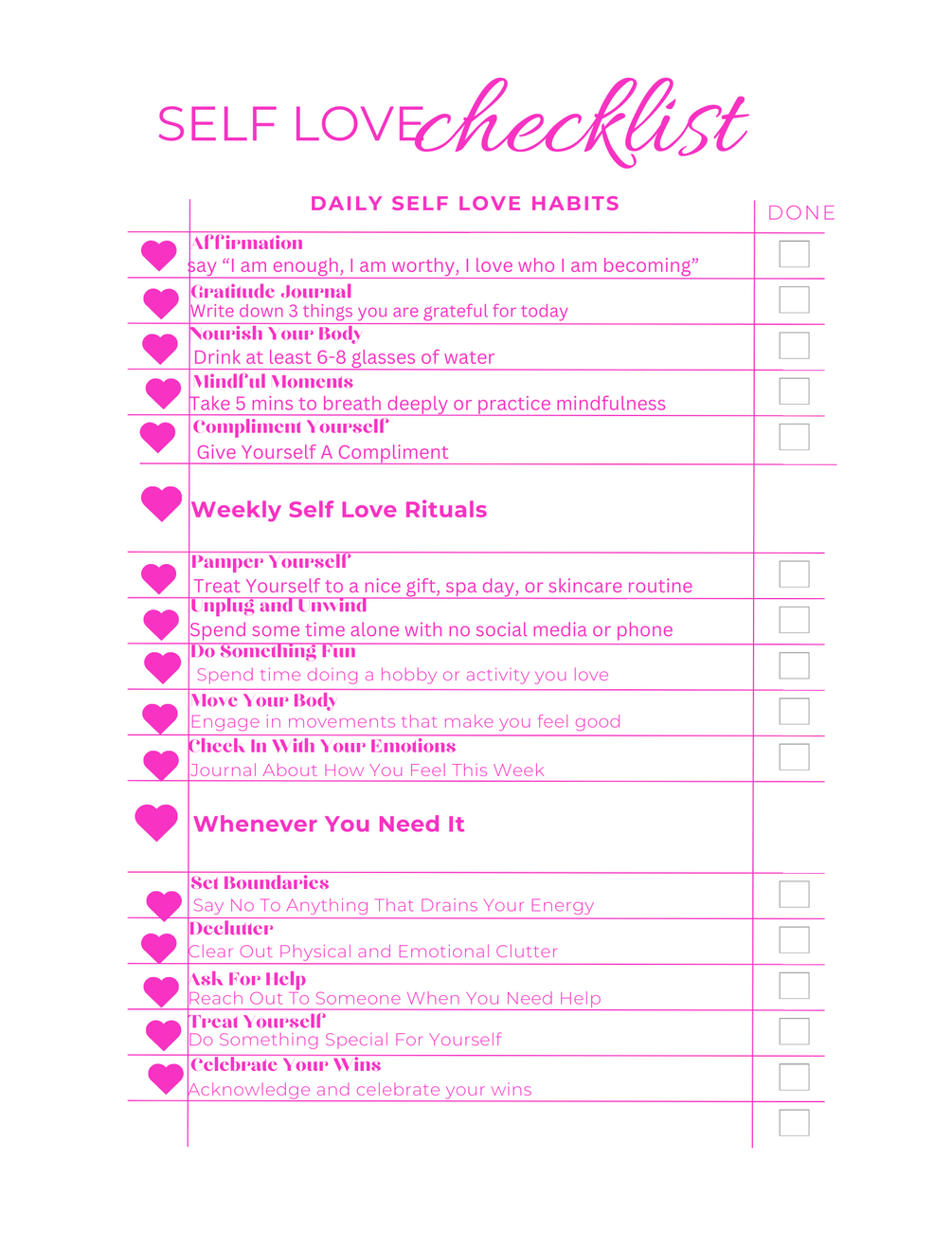 Self Love Checklist: Your Ultimate Guide to Embracing Self Care and ...