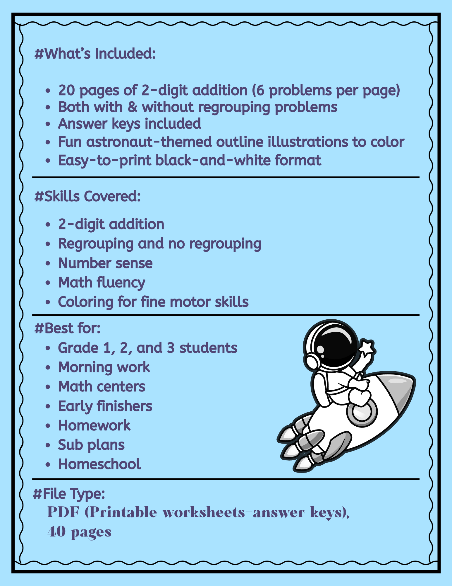 2-Digit Addition with and without Regrouping - Astronaut Outline ...
