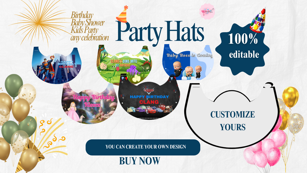 Printable and Editable Templates Birthdays Hat, Party Hat, Kids Hat
